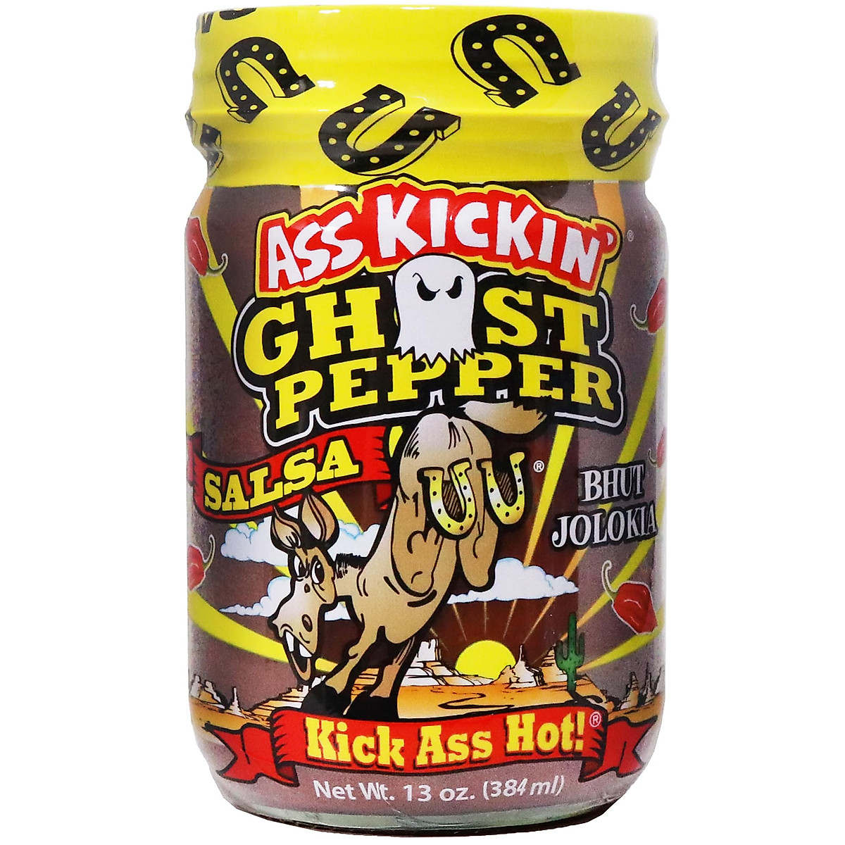 ASS KICKIN' Ghost Pepper Spicy Salsa - 13 oz - Premium Gourmet Spicy Hot Salsa for Tortilla Chips, Veggies, and Breakfast Burritos – Perfect Stocking Stuffers or Christmas Gifts - Try if you Dare!