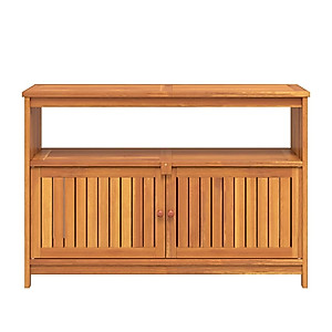 vidaXL Patio Console Table 43.3"x13.8"x29.5" - Solid Acacia Wood Indoor/Outdoor, Rustic Farmhouse Style, Storage Shelf & Compartment Doors, Brown