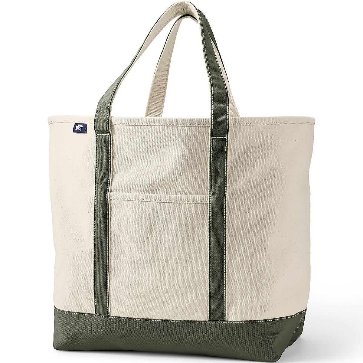 Lands' End Natural Open Top Canvas Tote Natural/dark Olive Green Large