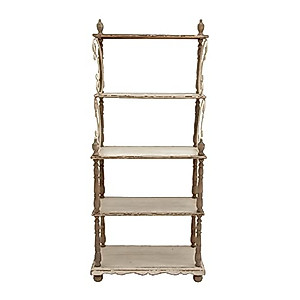 Deco 79 Wood Scroll 5 Shelf Shelving Unit with Brown Spindle Sides and Ball Feet, 32" x 16" x 75", White