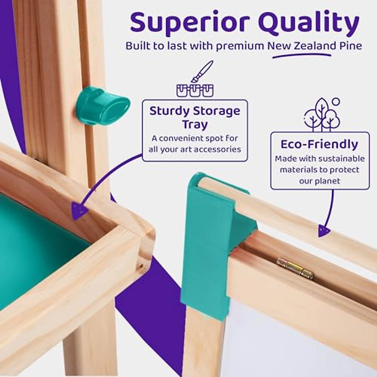 Blue Squid Art Easel for Kids Including 100+ Accessories - Double Sided Adjustable Wooden Painting Easel with Magnetic Chalk Board, White Board and Paper Roll for Toddlers Ages 3,4,5,6,7,8,9,10,12