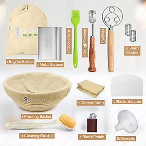 Banneton Bread Proofing Basket Set of 16, Bread Making kit for Sourdough | Made of 100% Organic, Odorless & Splinter Free Rattan, Proofing Bowls for Sourdough Bread, Proofing baskets (Premium Kit)