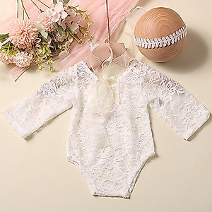 Ylsteed Newborn Photography Outfits Girl Newborn Photography Props Lace Romper Newborn Baby Photo Shoot Outfits Girls Photo Props (Wheat Headband+White Set)