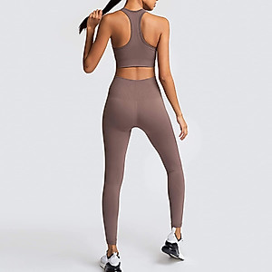 Beaufident Women Workout Set Active 2 Pieces Tracksuit Yoga Leggings with Paded Sports Bra Gym Outfits Wine