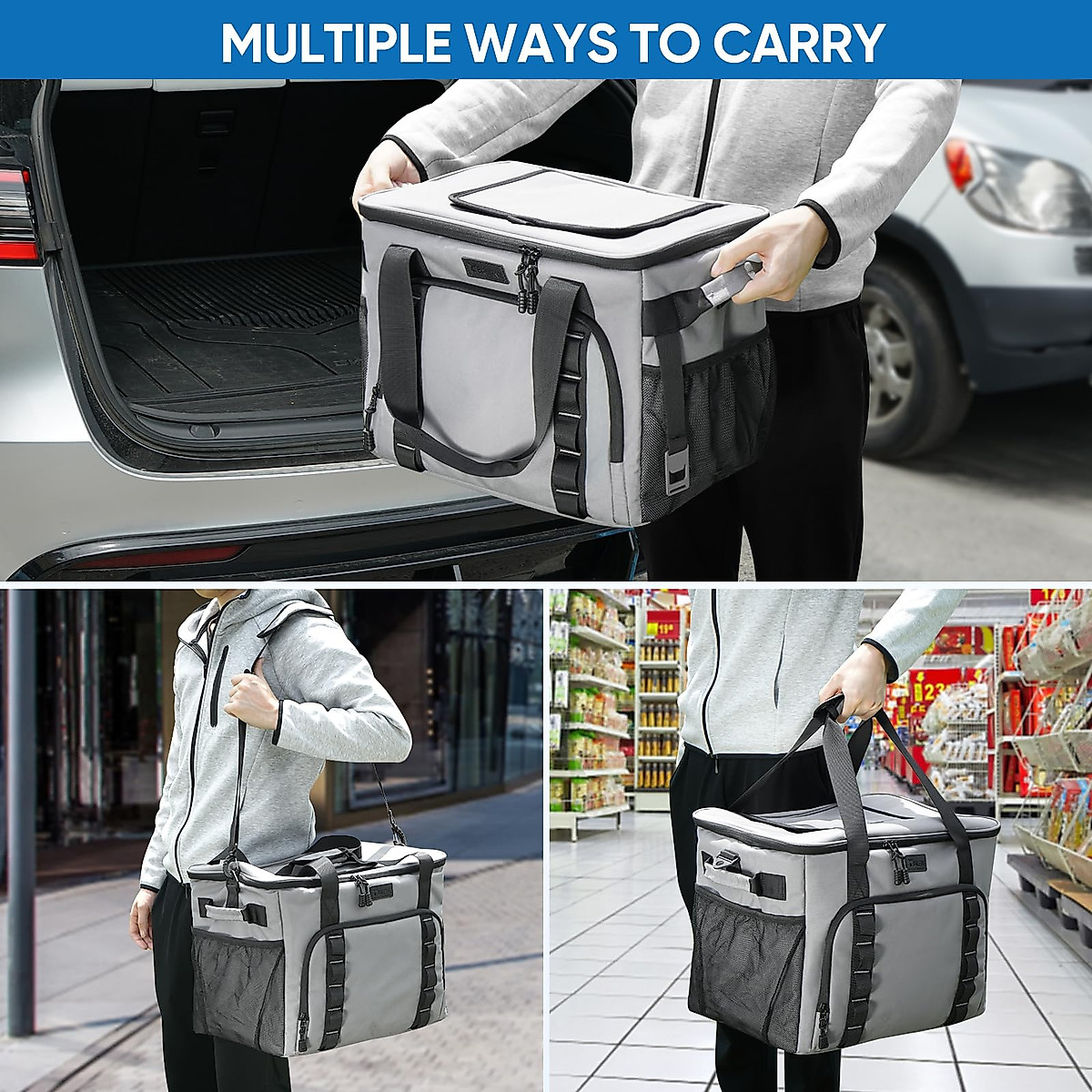 BALEINE Extra Large Soft Cooler Bag, Portable Leakproof Cooler, 40/60 Cans Volume for Beach, Camping, Kayaking, Travel, and Road Trips (9.5 Gallon, Black)