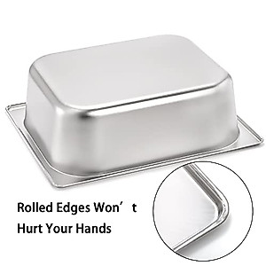 TOPZEA 4 Pack Half Size Hotel Pans, 1/2 Size 4" Deep Stainless Steel Steam Table Pan Catering Food Pan Chafing Dishes Dinner Buffet Server Breading Tray Batter Bowl for Food Prep, Breading, Restaurant