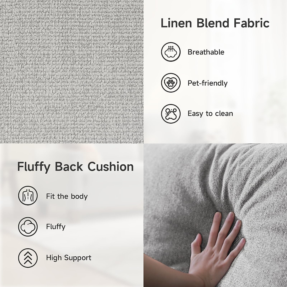 ONBRILL 70" Grey Couch, Small Loveseat Sofa, Linen Fabric Love Seat with Pocket Springs Seat Cushion, Square Armrest, 2 Seats Modern Sofas for Small Spaces, Living Room, Bedroom, Apartment, Office