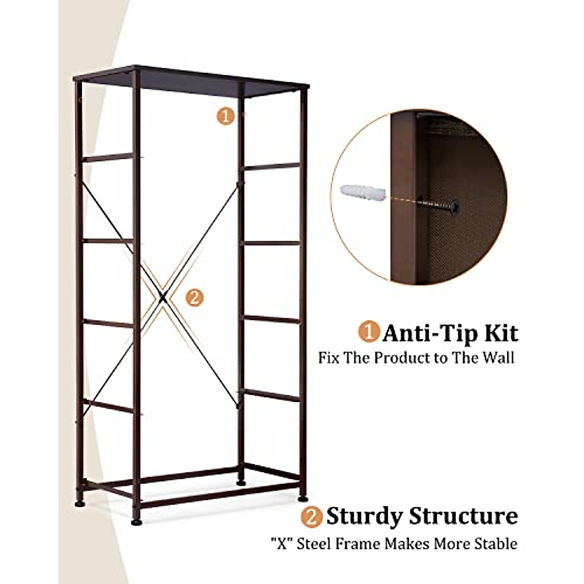 JOINHOM Dresser Storage Tower with 5 Drawers, Fabric Tall Dresser Drawer for Bedroom, Office, Entryway, Living Room and Closet - Sturdy Steel Frame, Easy Pull Bins & Wooden Top