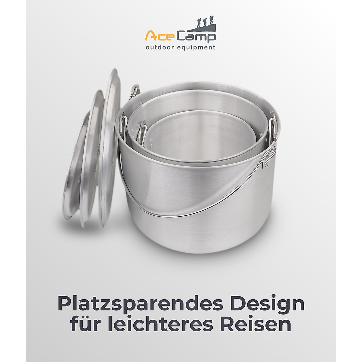 AceCamp® Camping Pot for Gas Stove Made of Aluminium with Handle and Lid [4L] - Camping Pots for Gas Cookers, Grills and Fire - Camping Pot Set Camping Pot - Camping Cooking Pot Set Camping