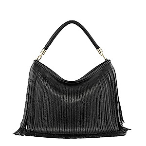 Ayliss Women Tote Shoulder Handbag Hobo Purse Crossbody Handbag Tassel PU Leather Fashion Top Handle Bag Satchel (Black)