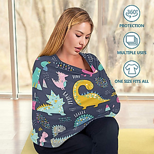 WELLDAY Baby Car Seat Covers Kids Dinosaurs Stretchy Breastfeeding Scarf Breathable Infant Carseat Canopy Nursing Covers Multi Use for Stroller High Chair Shopping Cart Boys and Girls