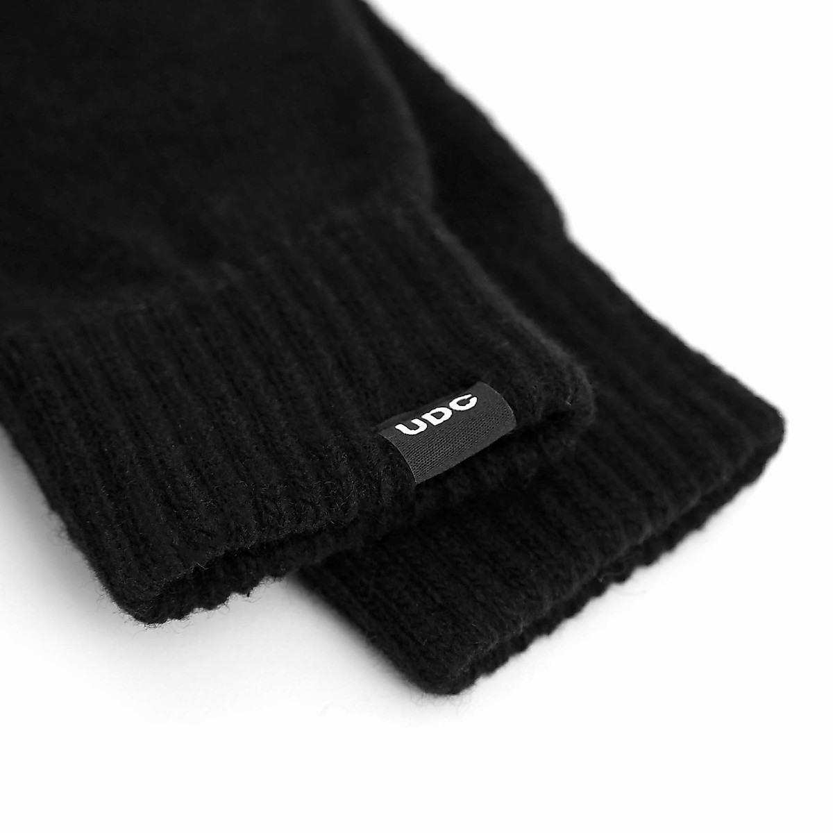 UNDERCONTROL Logo Label Unisex Fall Winter Outdoor Coloring Stretchy Knit Fingerless Warmer Korea Touch Screen Gloves (BLACK)