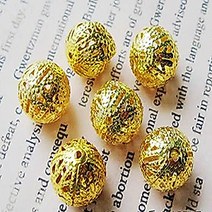 YOYOSTORE 100pcs Gold Plated Spacer Hollow Round Ball Beads Base 10mm for Jewelry Bracelets Necklace Make DIY Tool