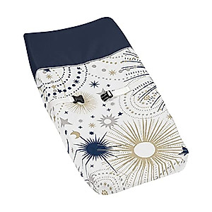 Sweet Jojo Designs Star and Moon Boy or Girl Baby Nursery Changing Pad Cover - Navy Blue, Gold, and Grey Celestial Sky Stars Gender Neutral Unisex