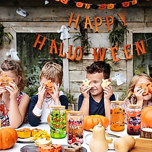 pengtai Halloween Gifts Cups,Halloween Glass Tumbler,16oz Halloween Iced Coffee Cups With Lids and Straw,Can Shaped Glassware Halloween Party Favors Pumpkin Ghost Cups Gift Set of 8