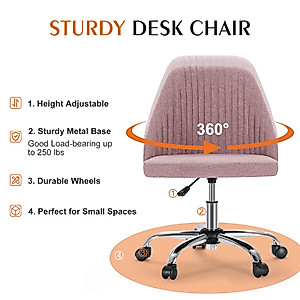Sweetcrispy Armless Office Chair Cute Desk Chair, Modern Fabric Home Office Desk Chairs with Wheels Adjustable Swivel Task Computer Vanity Chair for Small Spaces