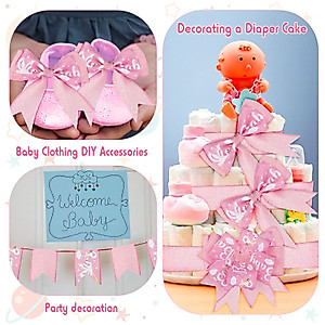 Chuangdi 2 Rolls Baby Ribbon 10 Yards Burlap Wired Ribbon 2.5 Inch Cute Ribbon for Baby Shower Diaper Cake Home Baby Girl Boy Favors Wreaths Bows Crafts Decorations Gift Box Table Decor (Pink)