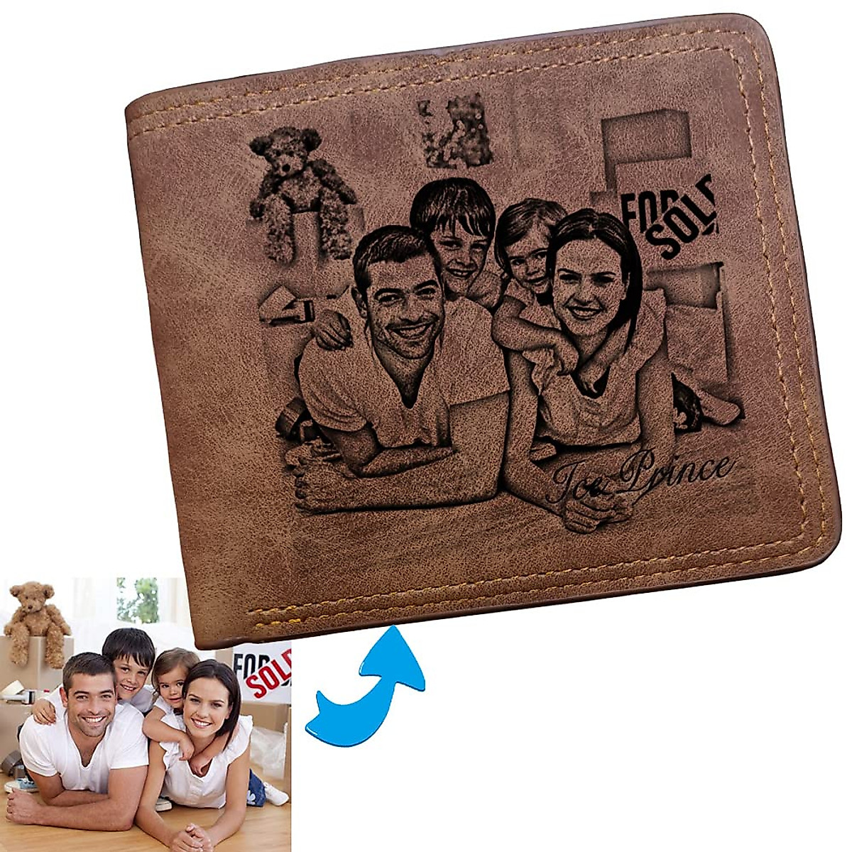 ICE PRINCE Mens Wallet Can Be Customized With Customer Photo And Text Custom Bi-Fold Soft Wallet (light brown)