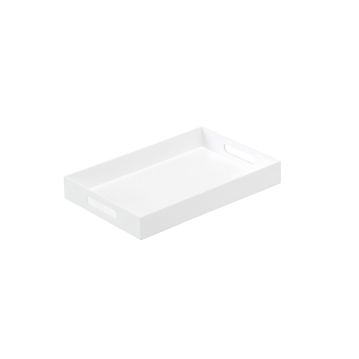 BEYLANG Glossy White Sturdy Acrylic Serving Tray with Handles-10x15Inch-Serving Coffee,Appetizer,Breakfast,Butler-Kitchen Countertop Tray-Makeup Drawer Organizer-Vanity Table,Ottoman Tray-Decorative