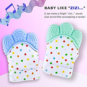 Teething Mittens for Baby (2 Pack) with Baby Teething Toys (3 Pack), Self Soothing Pain Relief Mitt, Silicone Baby Teethers, BPA-Free, Natural Organic Freezer Safe for Infants and Toddlers
