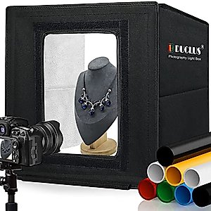 DUCLUS Light Box Photography, 16x16 inch Portable Photo Studio Box with 160 LED Dimmable Lights, 6 PVC & 2 Paper Backdrops for Product Photography.