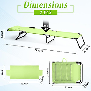 Suzile 2 Pack Folding Chaise Lounge Chairs Outdoor Sun Tanning Chair for Outside Foldable Beach Chair with Pillow 5 Position Reclining Back Breathable Mesh Pool Chair for Beach Yard Lawn Patio(Green)