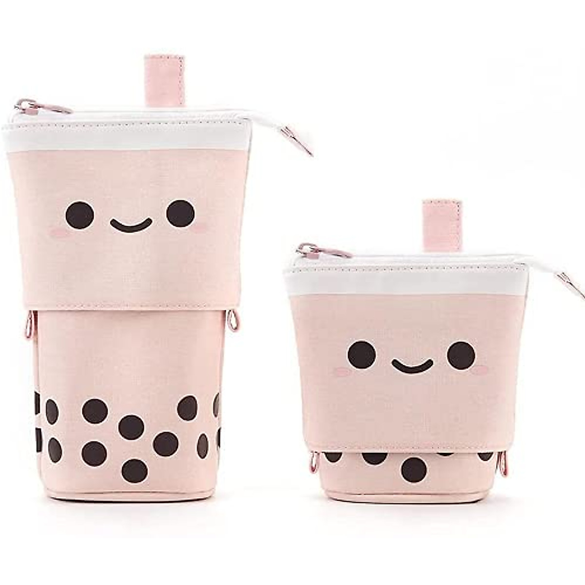 Cute Pencil Case Kawaii Standing Pen Holder Bubble Tea Boba Milktea Pop Up Back to School Supplies Stationery Organizer Bag with Smile Face Cosmetics Pouch Makeup Bag for Kids Students Teens (Pink)