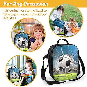 PAUSEBOLL Soccer Unisex Lunch Bag, 10.5 x 8 x 4.5 in, Oxford Cloth with EVA Lining, Adjustable Shoulder Strap, Mesh Pocket, Lightweight, Reusable, Waterproof