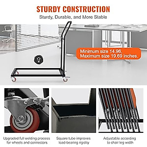 VEVOR Folding Chair Dolly, 39"L x 21"W x 42.9"H L-Shaped Steel Vertical Storage Cart, Multi-Function Chair Cart with 4 Casters 12 Chairs Capacity for Flat Stacking Plastic Resin & Wood Chairs, Black