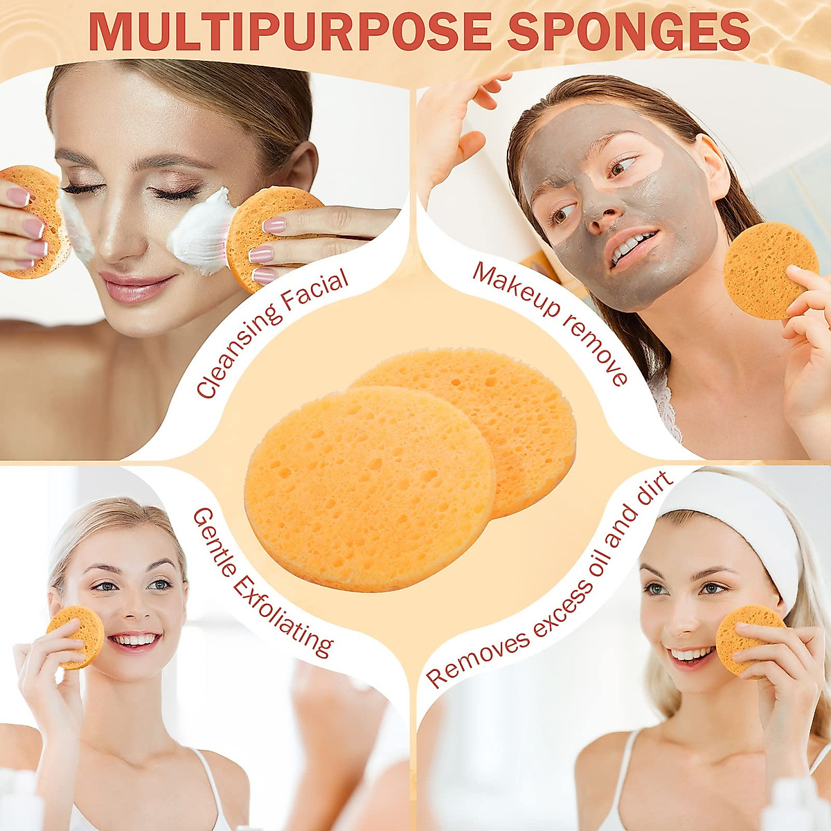 300 Count Compressed Facial Sponges Natural Face Sponges for Cleansing Facial Cleansing Sponges Pads Exfoliating Sponges for Cleansing (Orange)