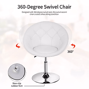 Living Room Vanity Chair Makeup Chair Swivel Accent Chair Round Back Height Adjustable PU Leather Modern Chair for Makeup Room Small Desk,White