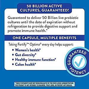 Nature's Way Fortify Optima Daily Probiotic for Women, 50 Billion Live Cultures, Digestive and Immune Health Support Supplement*, 30 Vegan Capsules