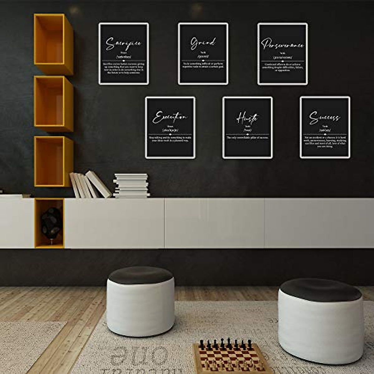 9 Pieces Inspirational Office Wall Art Grind Hustle Execution Motivational Wall Art Success Quote Office Wall Art, Entrepreneur Posters Inspirational Quote Wall Decor for Office Living Room (Black)