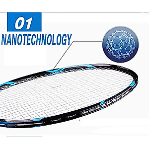 Senston - 100% Carbon Fiber Badminton Racquets Set - includes 1 Badminton Bag / 2 Rackets / 2 Grips (Blue + Yellow)