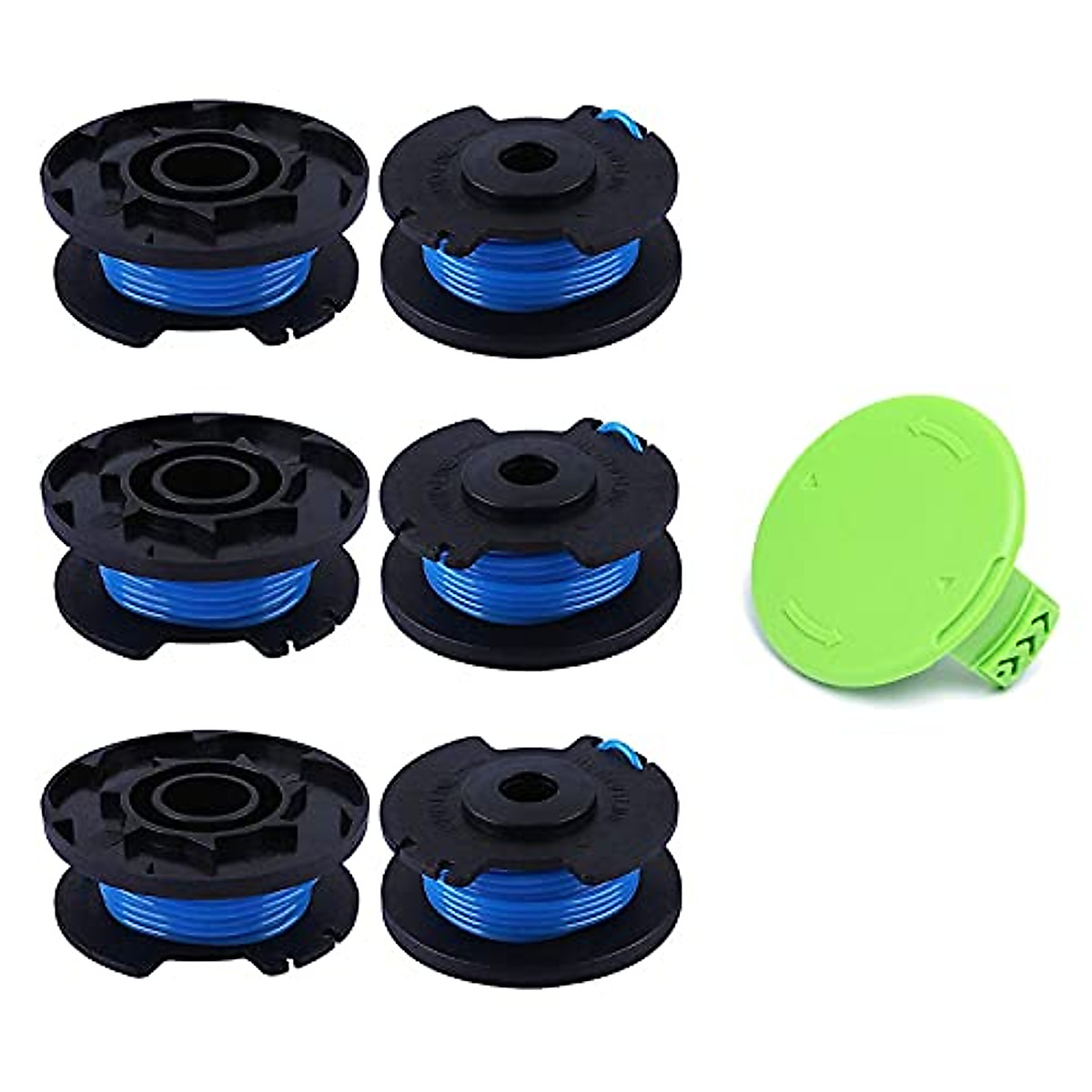 LINNNZI 7 PCS String Trimmer Strimmer Spool Line, Garden Weed Eater Spools Line Include 6 Pack String Trimmer Line + Spool Cap 24V 40V 80V for Greenworks 21222A 21602 21062 21132 21342 2100302