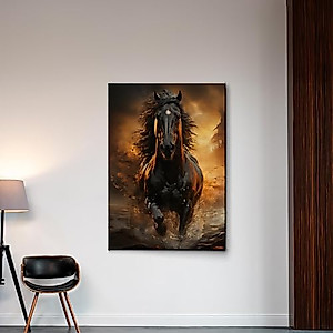 Majestic Black Stallion Galloping In The Clouds, Black Horse On Salt Flats, Canvas Print, Black Horse Print, Black Horse Wall Art, Wall Art, Art Print