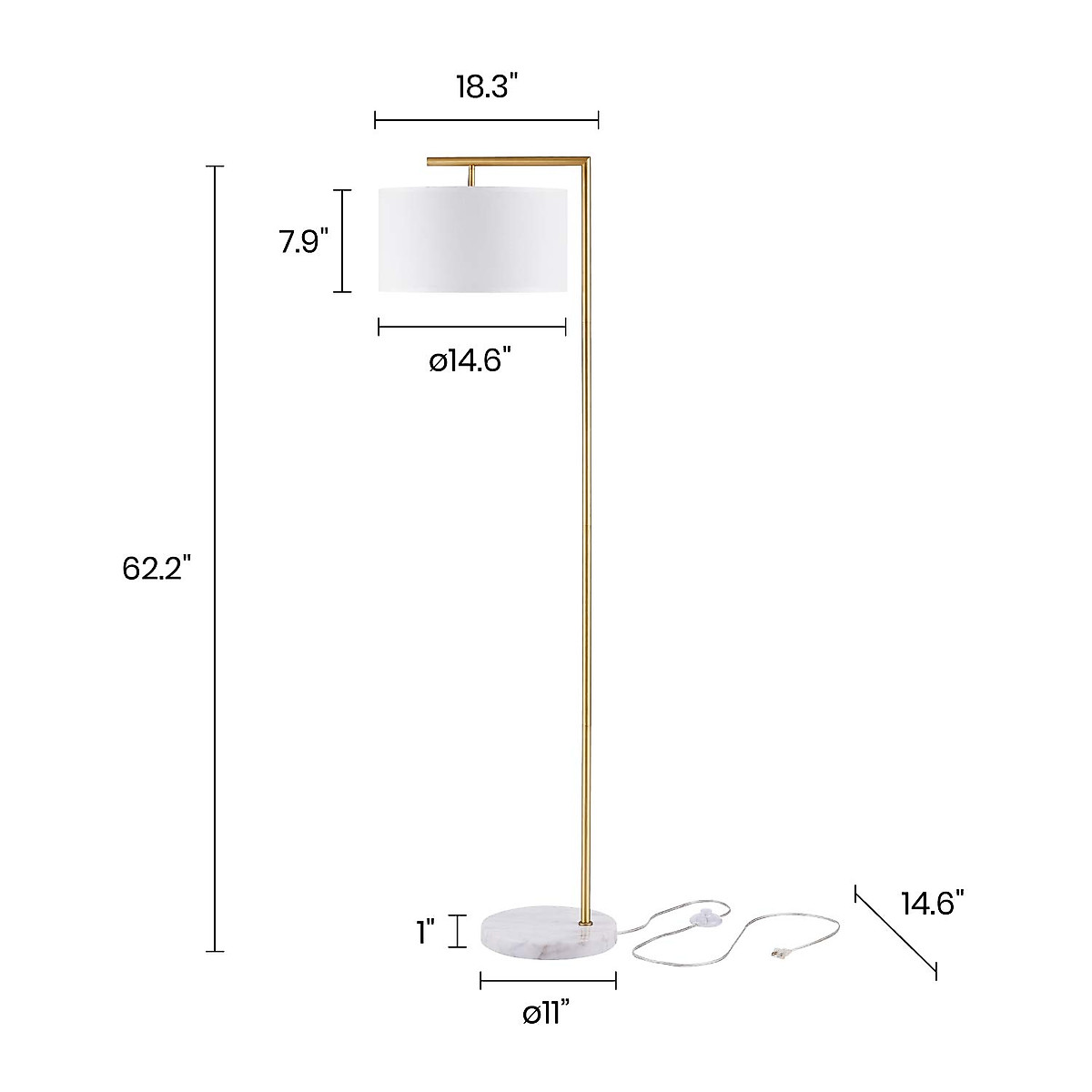 Archiology Floor Lamp - Gold Floor Lamp with Marble Base & White Linen Drum Shade ,Modern Floor Lamps for Living Room,Bedrooms, Study Room and Office (62.2’’)
