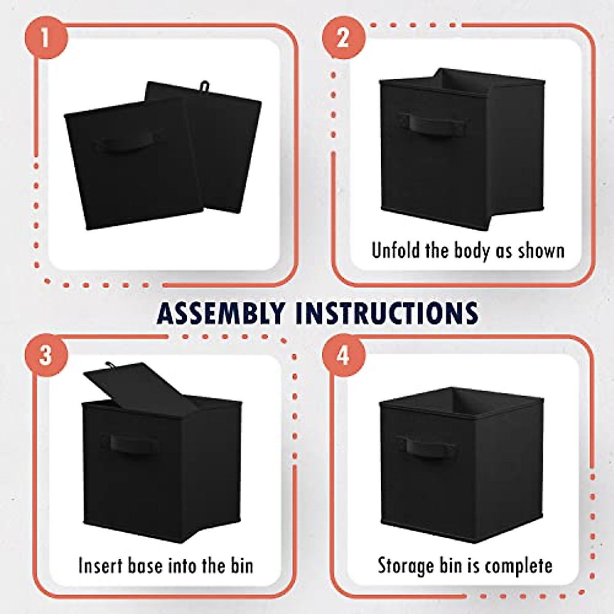 Ornavo Home Foldable Collapsible Storage Box Bins Shelf Basket Cube Organizer with Dual Handles - Set of 6-11 x 11 x 11 - Black