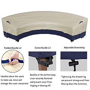 DUSTYPROTE Curved Sofa Cover,Outdoor Couch Cover 600D，Outdoor Sectional Covers Waterproof 120" L(Back)/82" L(Front) x 36" D x 38" H, Khaki with Dark Blue, Cover Only