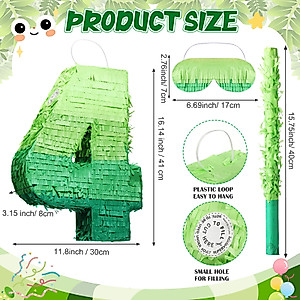 WinnerWhy Number Pinata Decorations 16 Inch Gradient Green Number Pinata with Blindfold Stick and Confetti for Birthday Baby Shower Safari Jungle Themed Party Supplies Xmas Centerpiece (Number 4)