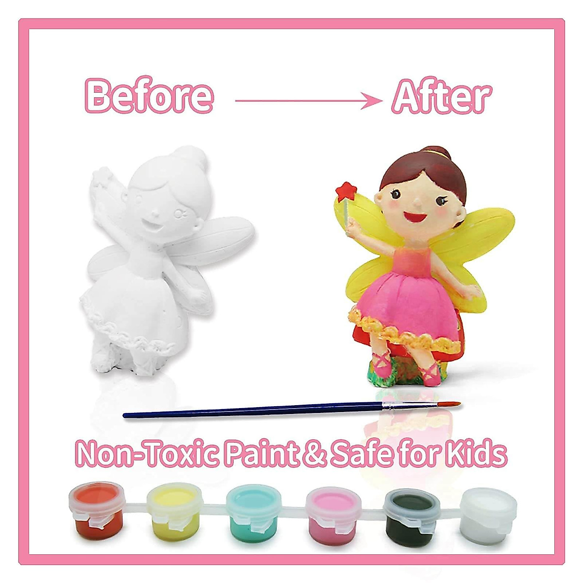 Funto Paint Your Own Unicorn Painting Kit, Arts and Crafts Set, STEAM Project Creative Activity DIY Toys, with 6 Figurines, 6 Paint Pots, 1 Brush