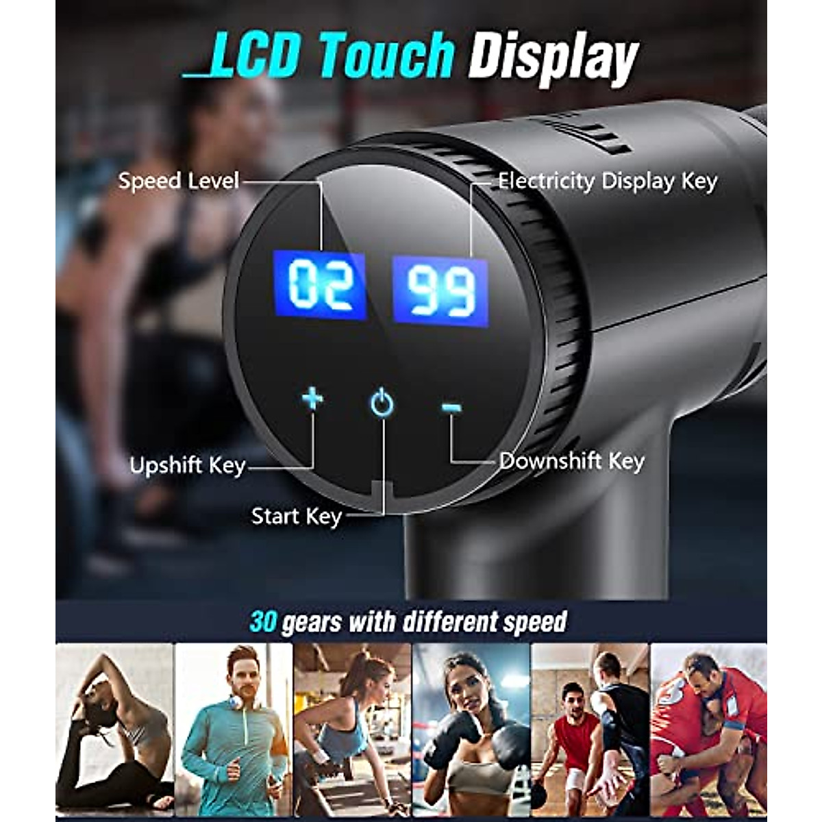 Massage Gun,Quiet Brushless Deep Tissue Percussion Muscle Massager Gun for Back Neck Relieve,Handheld Portable LCD Touch Screen Massage Gun with 30 Variable Speed,6 Massage Heads&Carrying Case (Black)