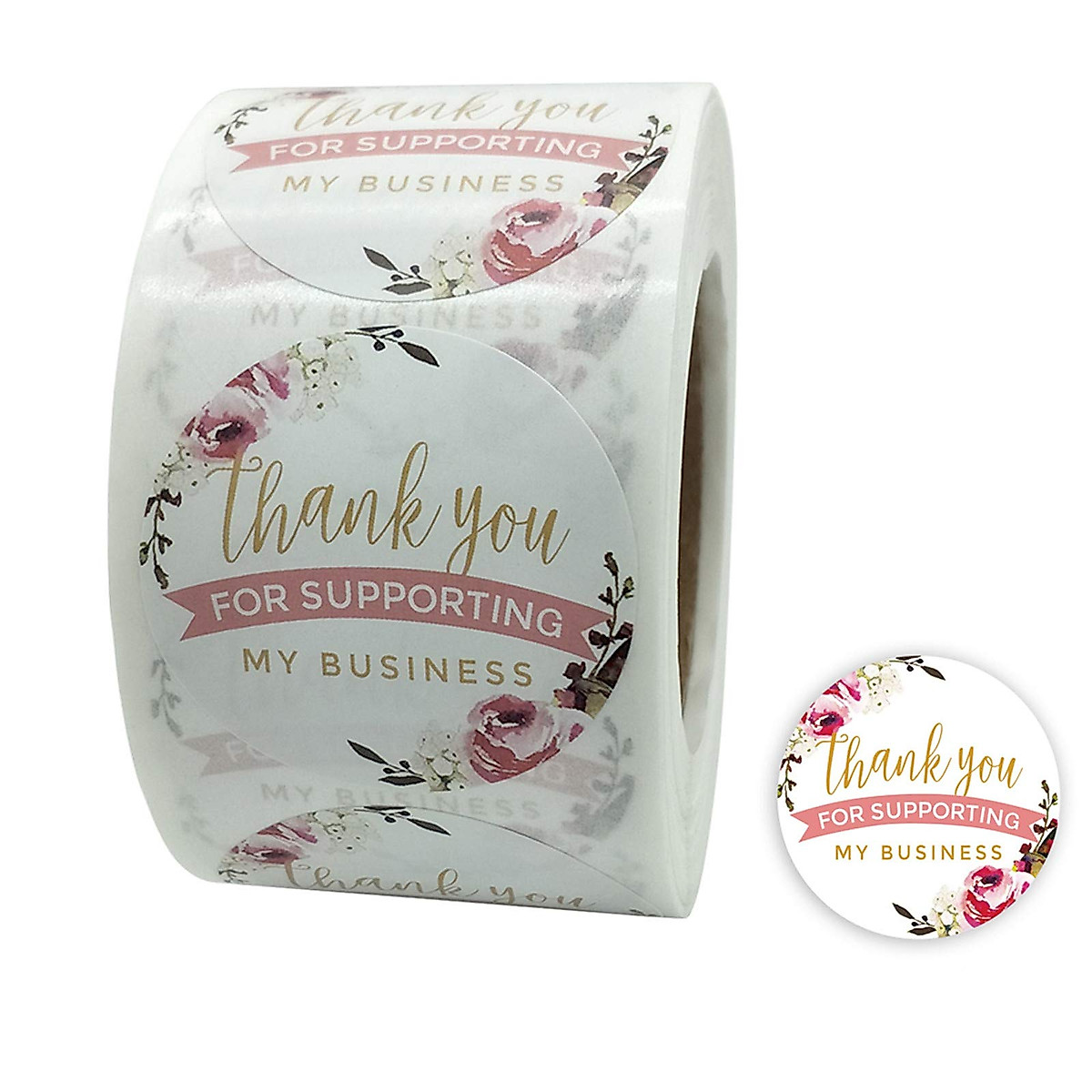 Small Business Stickers Thank You for Supporting My Business Stickers Round Floral Thank You Sticker Roll for Small Business Owners, Bakeries or Handmade Goods, 500Pcs/Roll