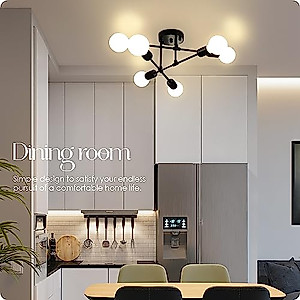 Soilsiu Modern Sputnik Chandelier, 6-Light Ceiling Light Fixture, Metal Semi Flush Mount Light Fixtures for Dining Room, Kitchen, Bedroom, Office (Black, W:16.5",H:8")