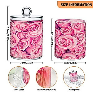 ALAZA 2pcs Vintage Flower Pink Rose Qtip Holder Dispenser 14 oz Bathroom Storage Clear Apothecary Jars Containers Cotton Ball,Cotton Rounds,Floss Picks, Hair Clips, Food