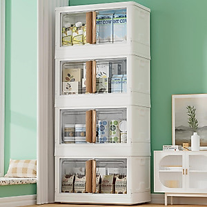 Plastic Storage Bins - 4 Packs 23Gal Storage Bins with Lids,Stackable Storage Bins, Collapsible Storage Bins for Closet Organizers and Storage, Storage Box with Doors for Office, School, Home Storage