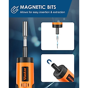 Vastar 4.2V Electric Screwdriver Kit, 4 Torque Settings, 49 in 1 Cordless Rechargeable Screwdriver with LED Light, 35 CRV Steel Screwdriver Bits, 8 Sockets, Magnetic Hex Chuck, Bit Holders