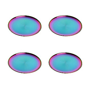 JYJFGSFA Rainbow Stainless Steel Dinner Plates Set with Fork, Set of 8, Colorful Metal Dessert Salad Plates for Eating Dinner Camping, Unbreakable and Reusable Kids Platter Indian Dishwasher Safe