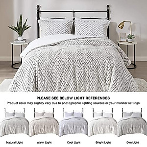 Madison Park Adelyn Ultra Soft Plush Faux Fur Chevron 3 Pieces Bedding Sets Bedroom Comforters, King/Cal King, Ivory