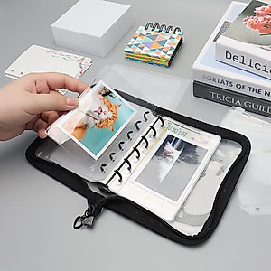 Clear A7 Binder Wallet Zipper Balck 6 Ring Glitter Budget Binders Loose Leaf Zip Up Binding Cover for Cash Envelopes System Photocard Album Journaling Planner (Black 4.5“x6)